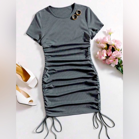 ROMWE | Dresses | Bodycon Grey Side Scrunch Tshirt Dress | Poshmark